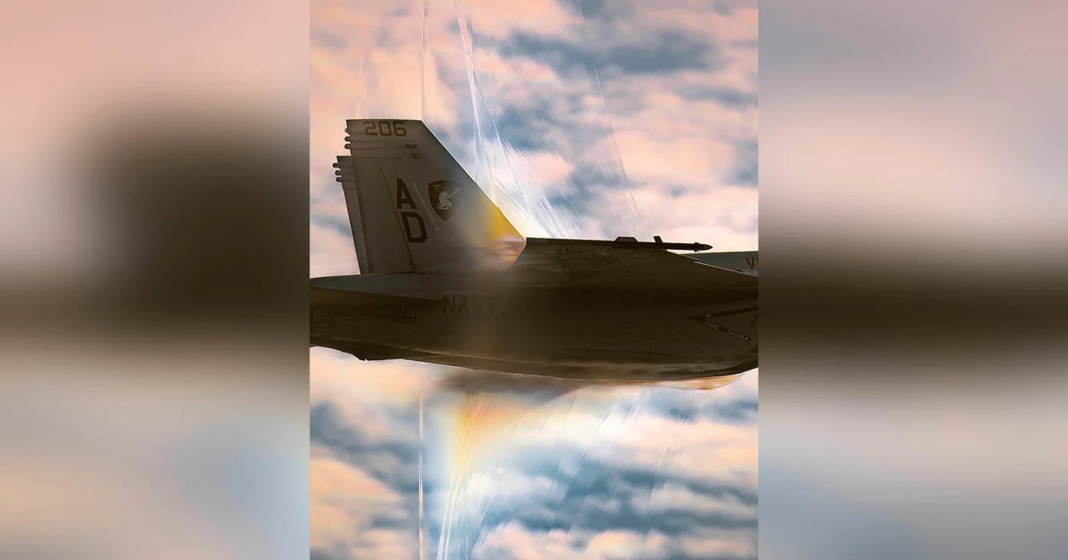 When a Navy Fighter Jet Approaches the Speed of Sound, "Shockwave Lines ...