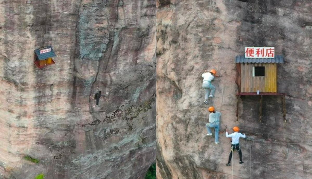 This Tiny Store Hangs From A Large Cliff in China, Sells Snacks To Rock ...