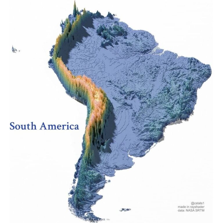 Elevation maps reveal the height and depth of the world’s continents in ...