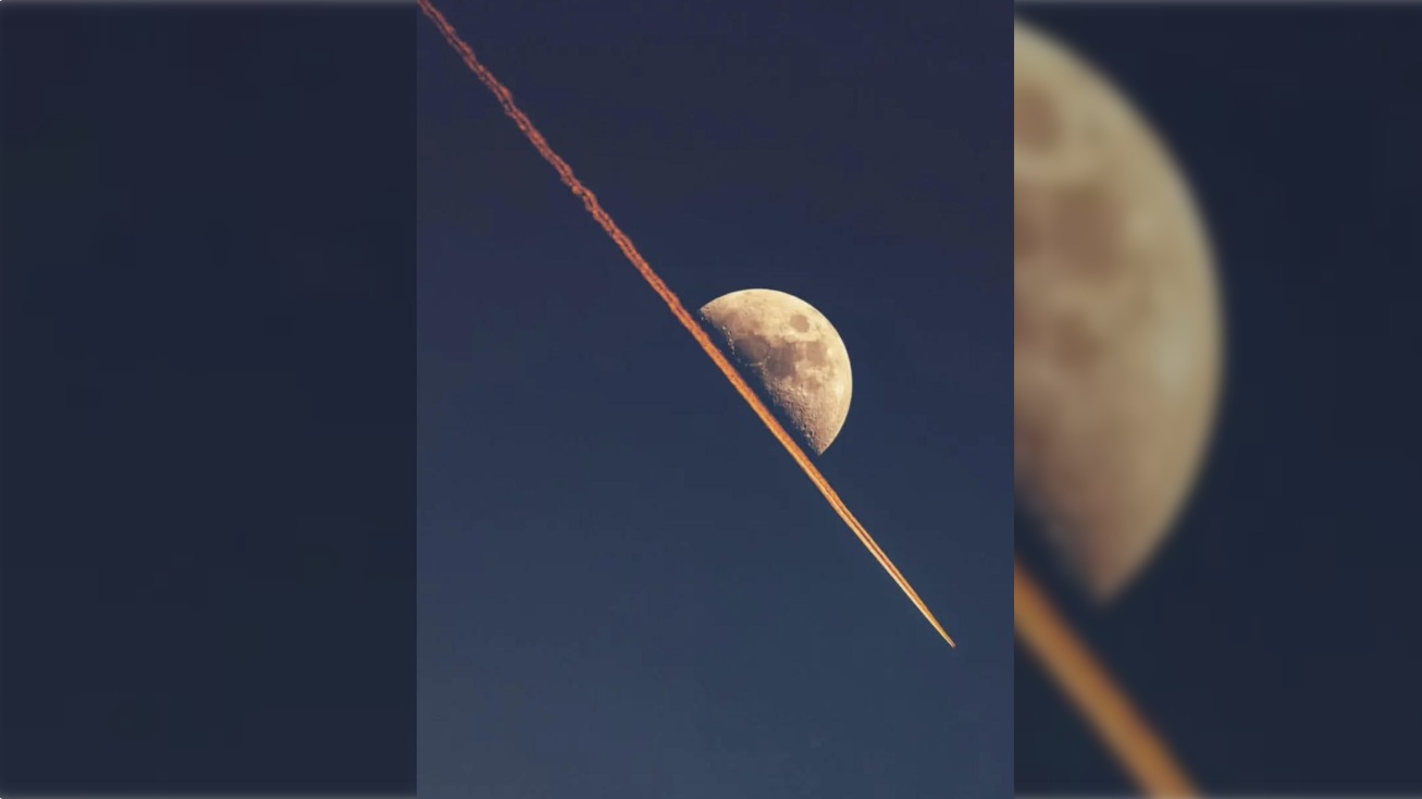 Rare optical illusion makes jet appear to slice across the moon - Hasan ...
